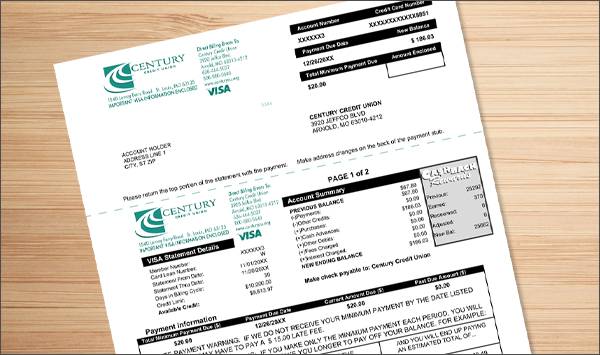 Century Credit Union - Credit Card Statement Design - LKCS