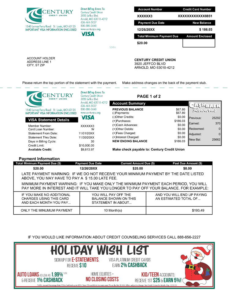 Century Credit Union - Credit Card Statement Design - LKCS